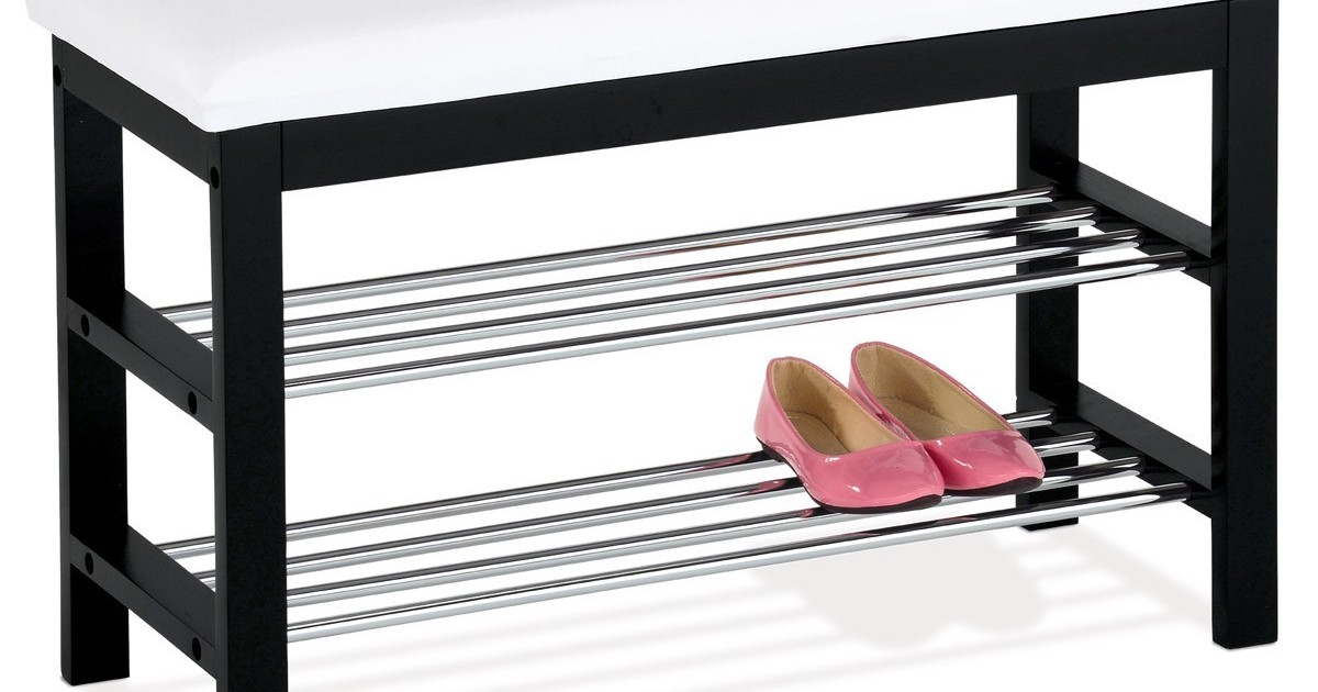 BOTNÍK/LAVICA - 2-policový, z masívu kaučukovníka - čierny | DreamLux